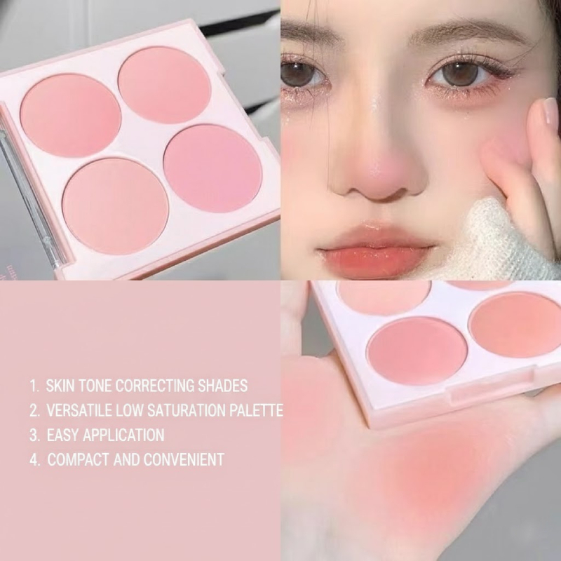 4-Color Blush Palette Soft Matte Pink Natural Look for Students ...