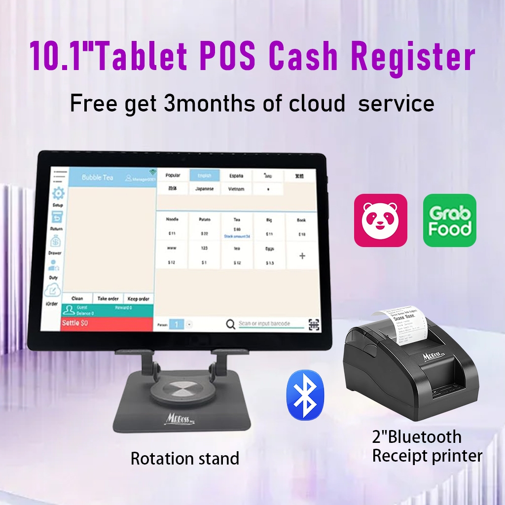 10.1” Tablet lifetime POS Till Cash Register Receipt Printer rotation ...