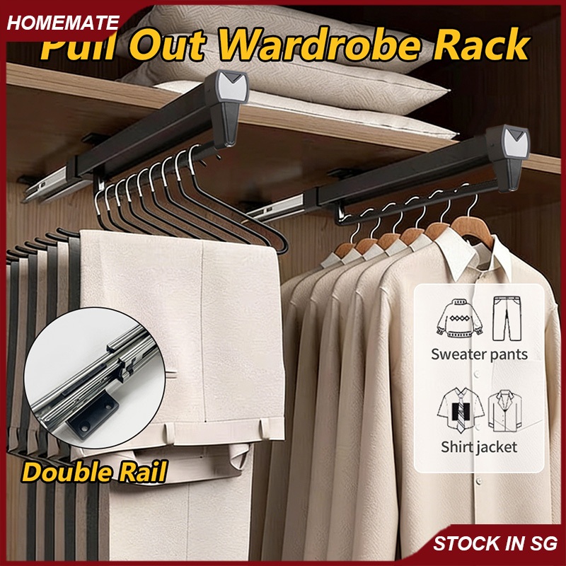 Pull Out Pants Hanger Sliding Wardrobe Rack Organiser Clothes Pants ...