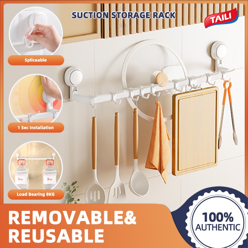 TAILI Suction Cup Towel Rack With 5/8/10 Hooks Wall Mounted Bathroom ...