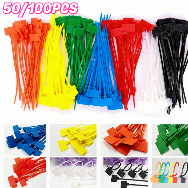 50/100Pcs Nnylon Tie Label Plastic Ring Tie Label Seven Colors Cable ...