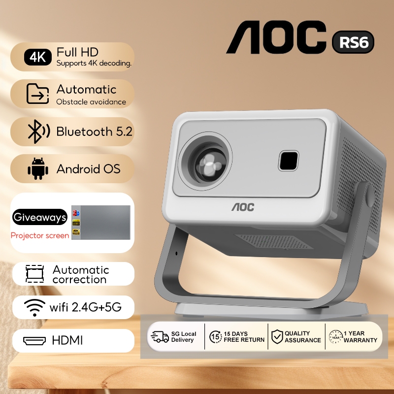 AOC RS6 Projector Protable 1080P/4K Android OS Home Theater 360 ...