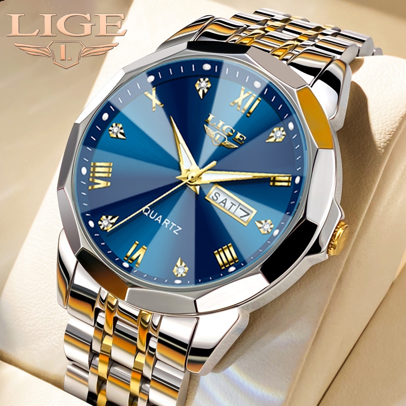 LIGE Business Steel Watch Waterproof Men Couple Classics Design Quartz ...