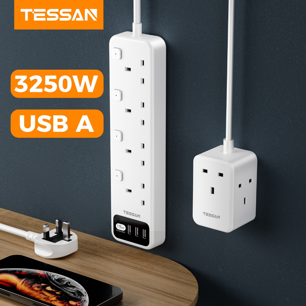 TESSAN Cube Extension Cord Multi Plug Adapter with Swtich USB C Socket ...