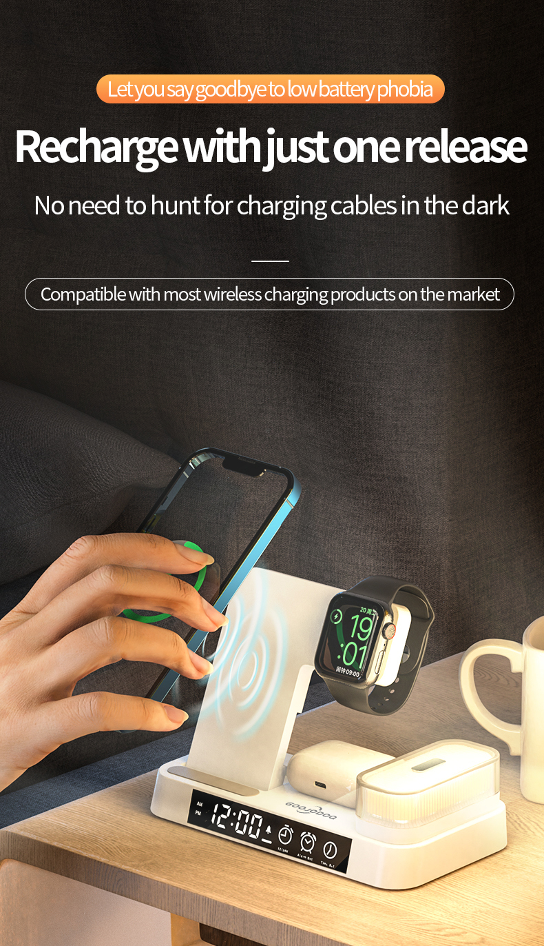 GOOJODOQ 5 in 1 Wireless Charger For Phone Watch earphone Charging Dock ...