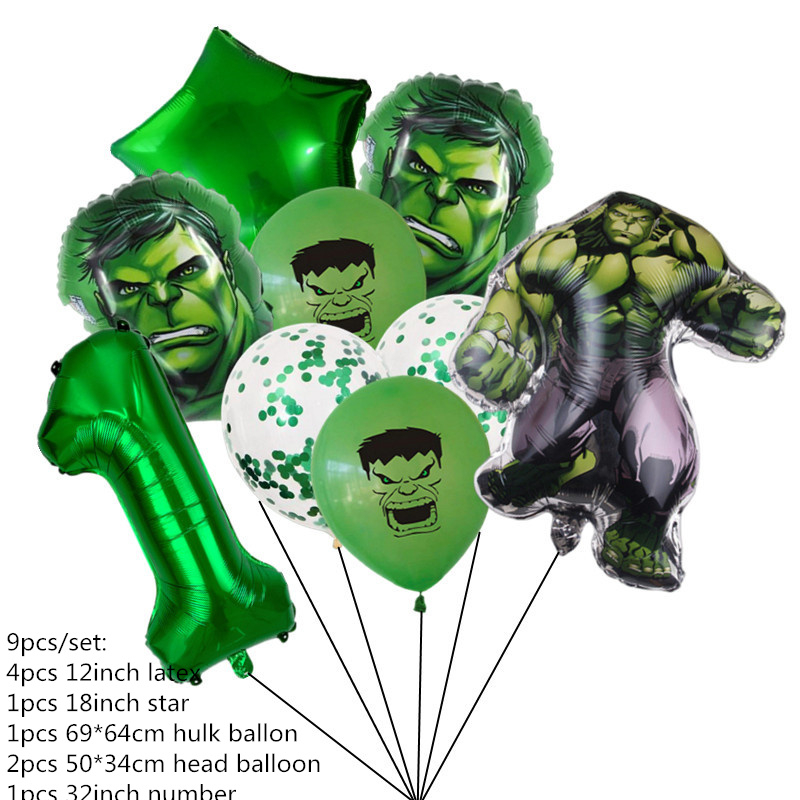 9pcs Superhero Hulk Theme Party Decoration Balloons Birthday Party ...