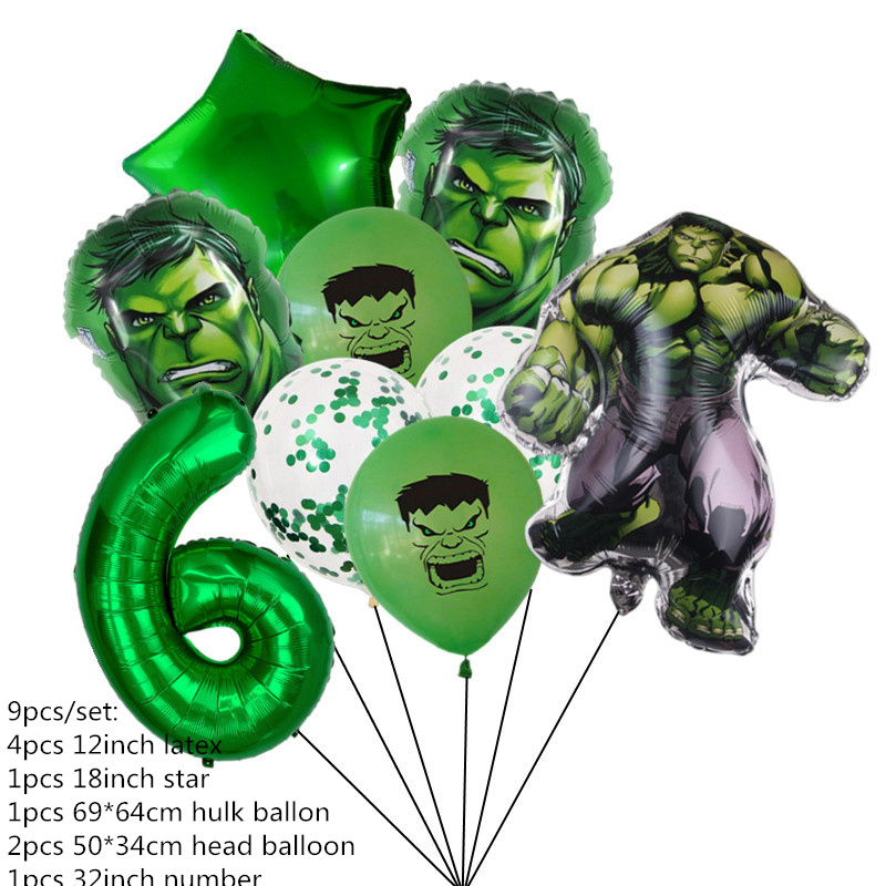 9pcs Superhero Hulk Theme Party Decoration Balloons Birthday Party ...