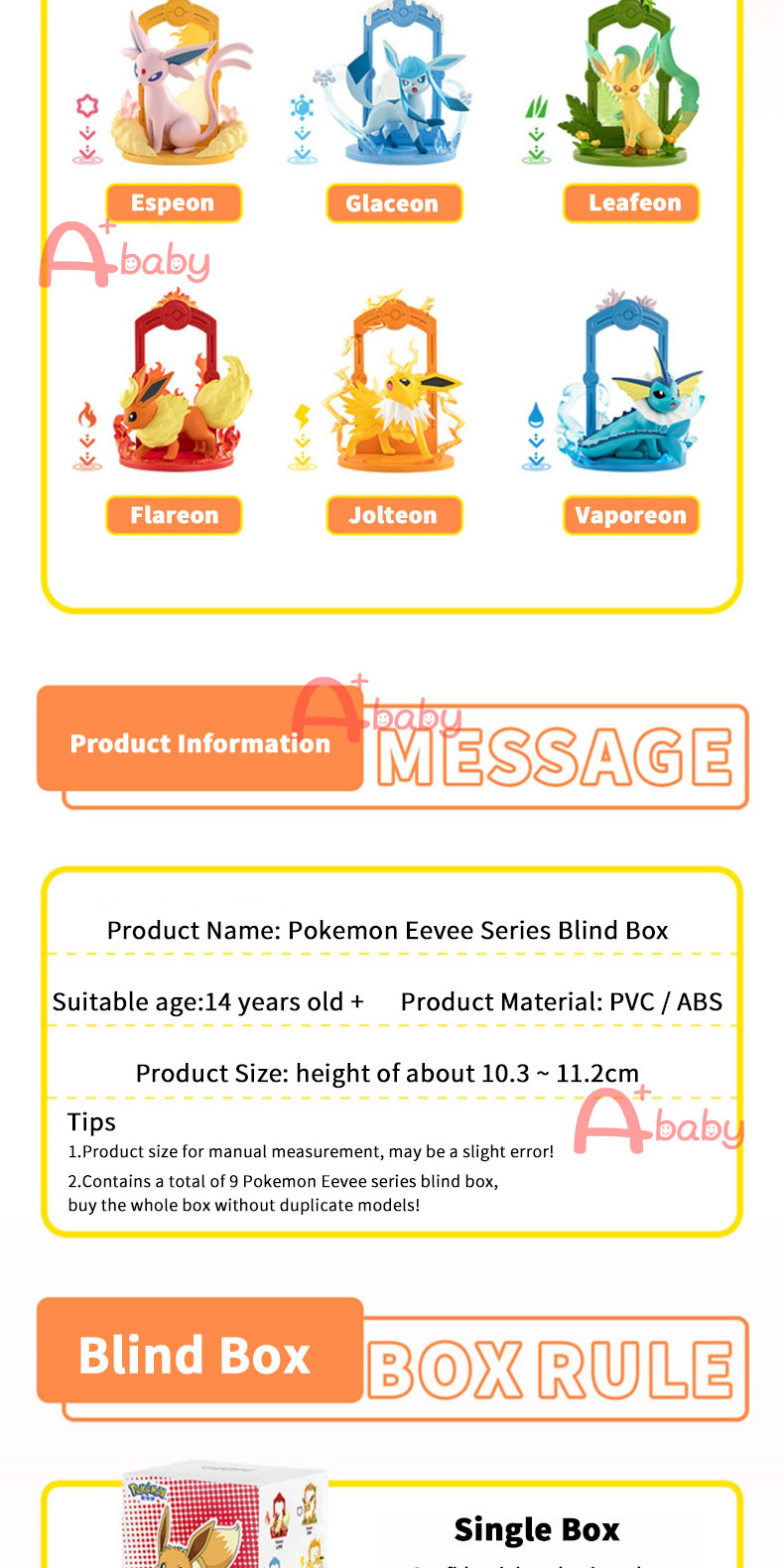 [A+baby] 9Pcs Pokemon Blind Box (Eevee/Sylveon/Umbreon/Espeon/Glaceon ...