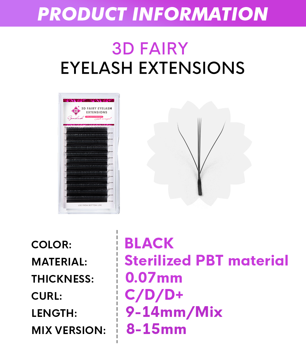Genielash 3D 0.07 C/D/D+ Curl W Shape Permanent Eyelash Extensions Premium Materials Natural ...