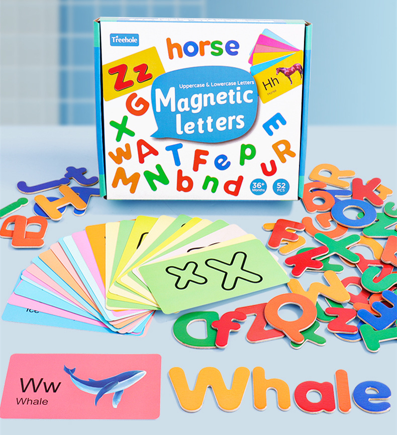 52 Wooden Alphabet Magnets - Uppercase and Lowercase Letters - ABC ...