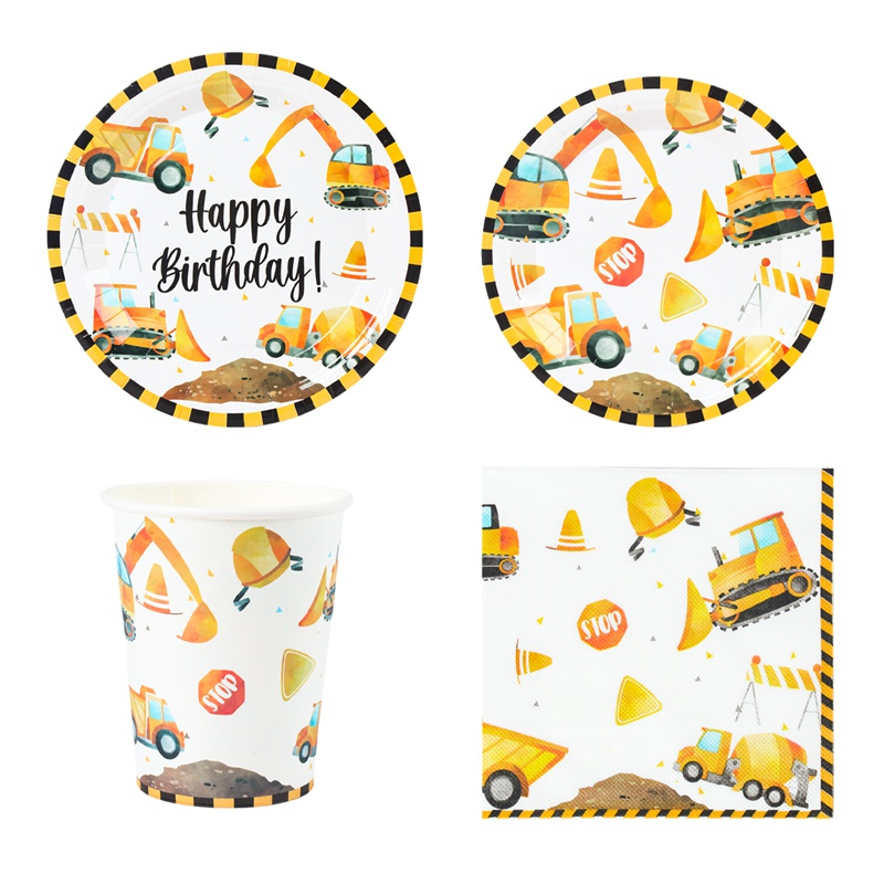 Construction Vehicle Engineering Disposable Tableware Set Cars ...