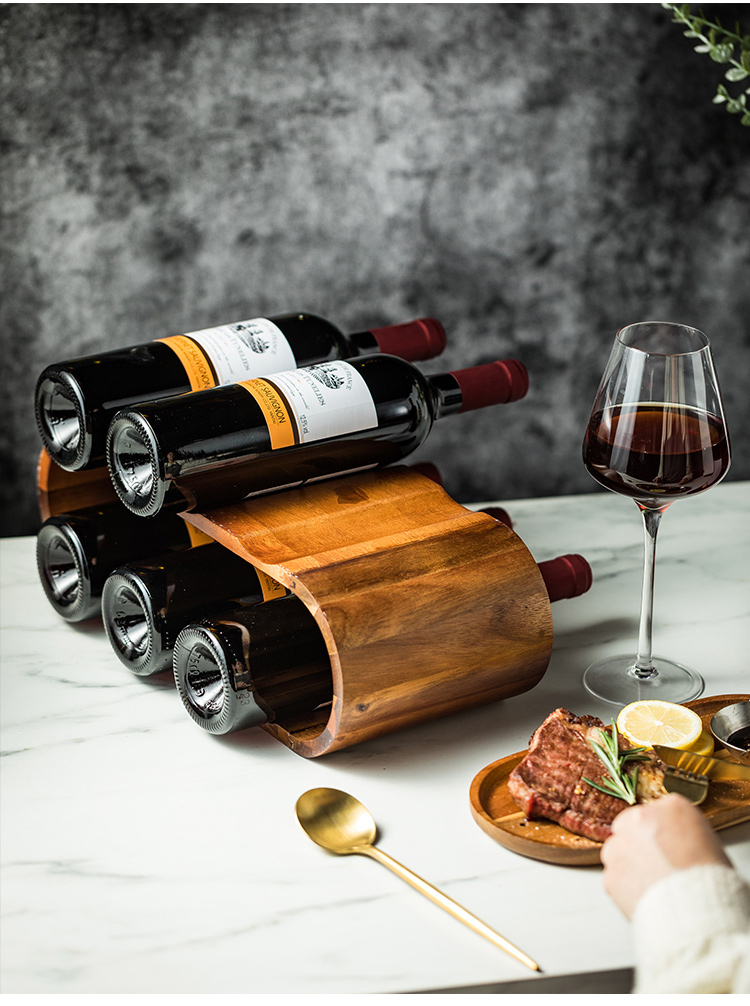 KEMORELA Modern 6-bottle acacia wood tabletop wine holder wood wine ...