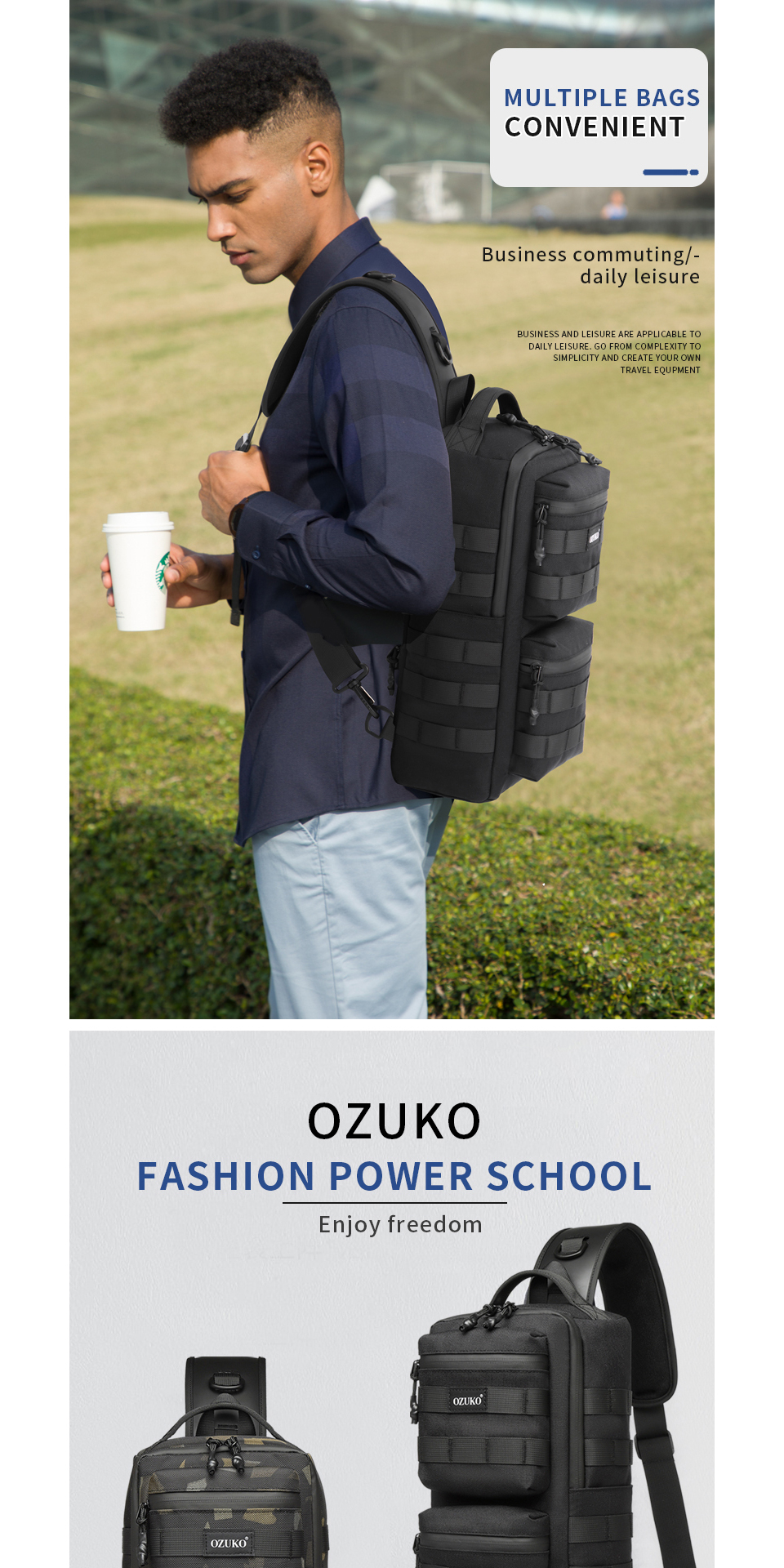 OZUKO Large Capacity Waterproof Men Shoulder Bag Outdoor Tactical Molle ...