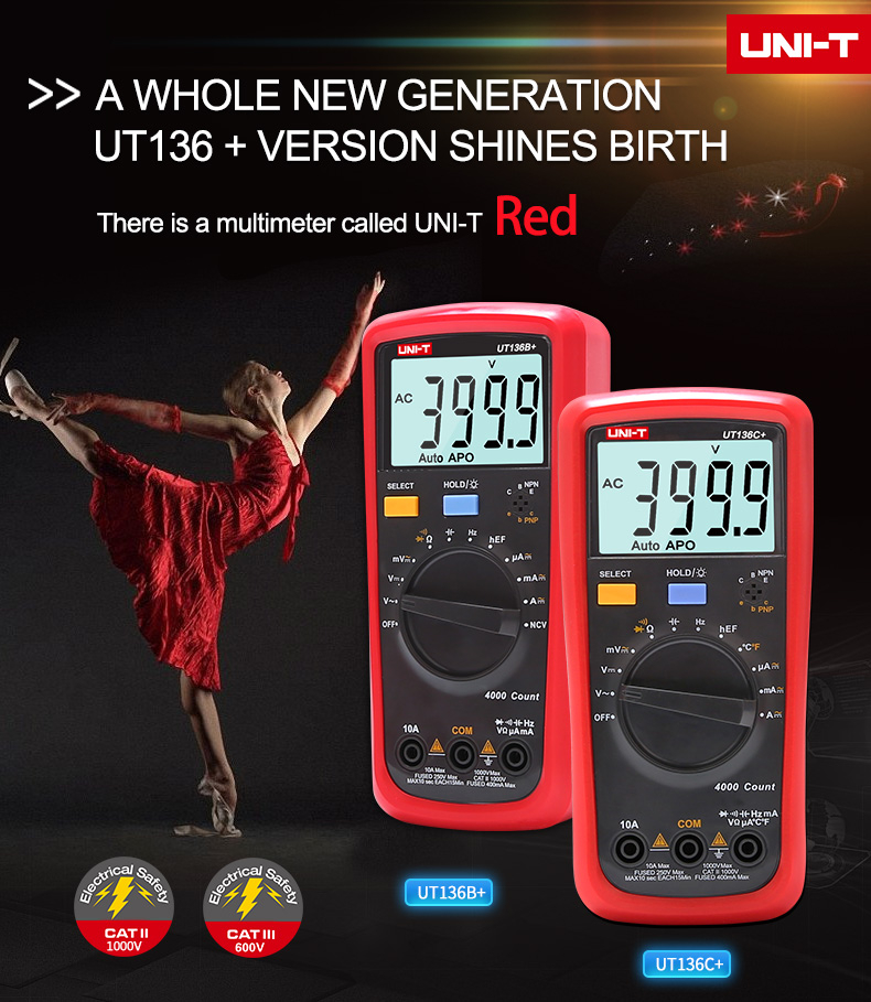 UNI-T UT136B+ UT136C+ 1000V 10A Digital Multimeter Tester AC DC ...