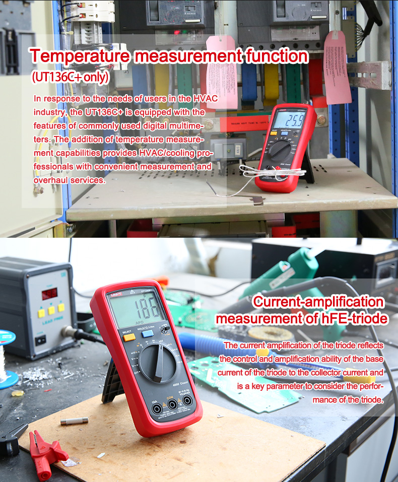 UNI-T UT136B+ UT136C+ 1000V 10A Digital Multimeter Tester AC DC ...