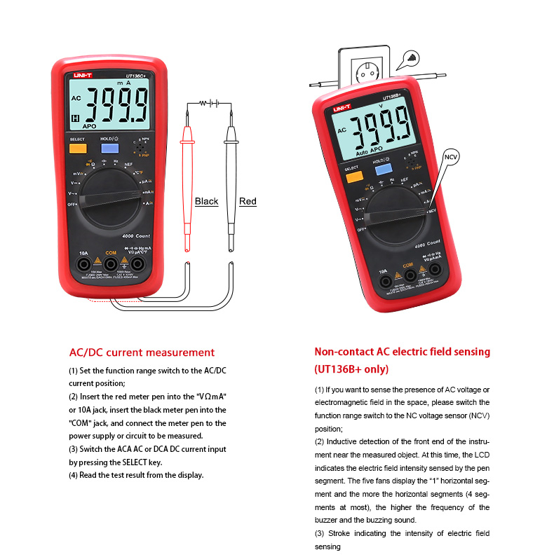 UNI-T UT136B+ UT136C+ 1000V 10A Digital Multimeter Tester AC DC ...