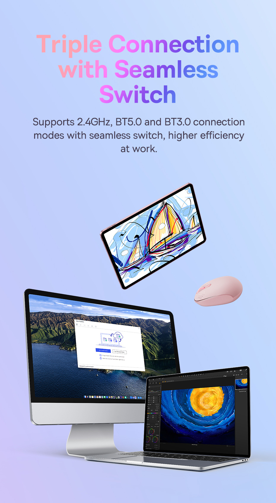 Baseus Mouse Tri-Mode Bluetooth Wireless Mouse For Tablet Laptop Silent ...