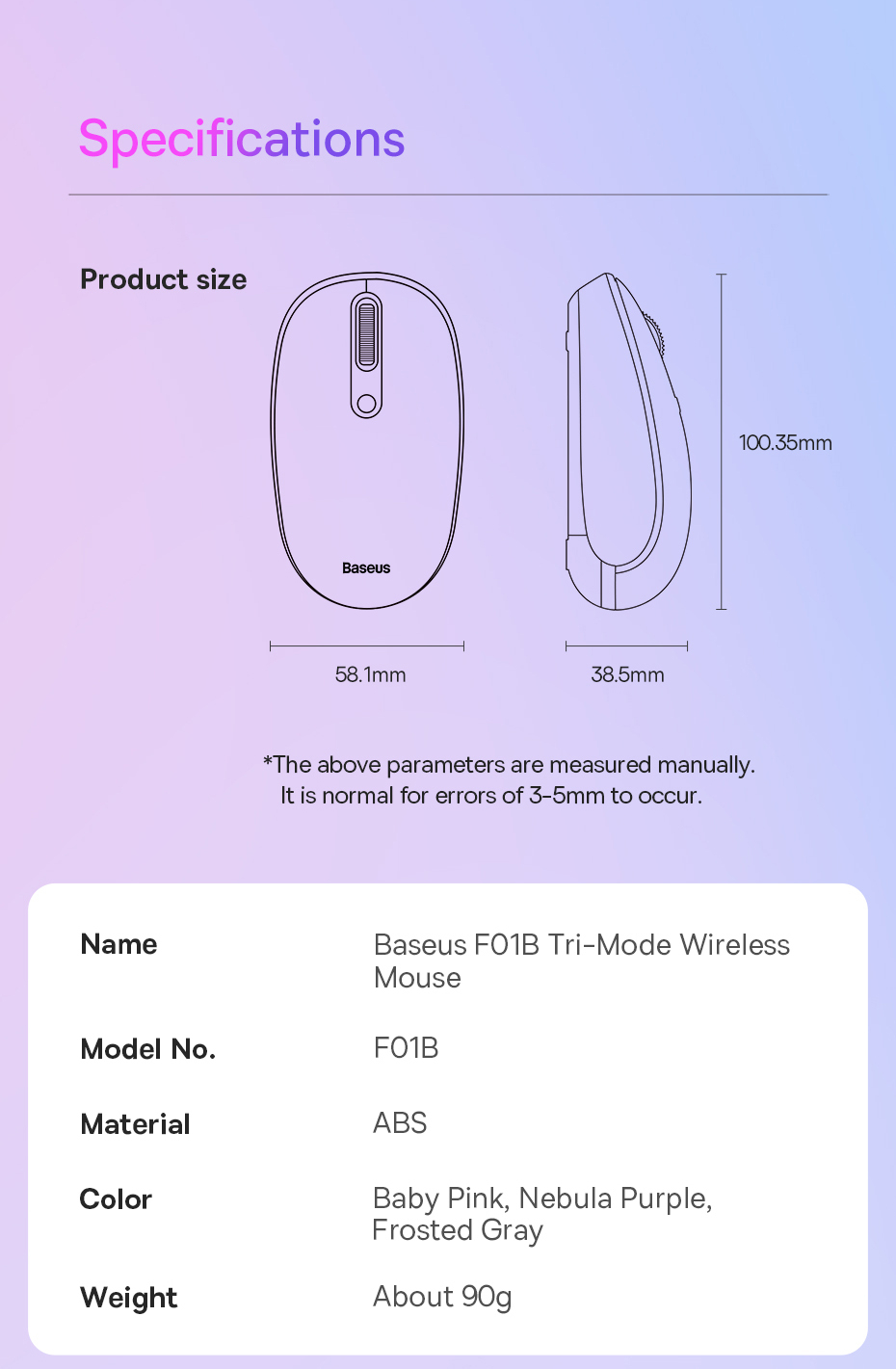 Baseus Mouse Tri-Mode Bluetooth Wireless Mouse For Tablet Laptop Silent ...