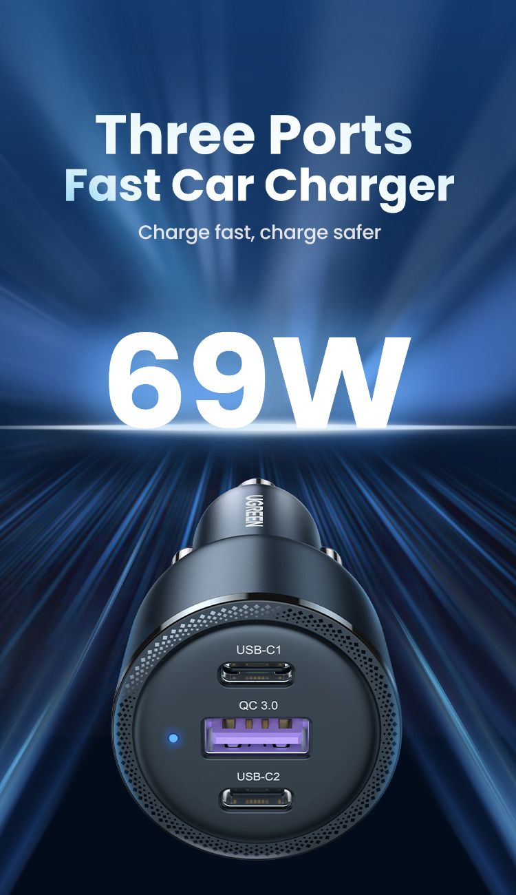 UGREEN 65W Car Charger USB Type C Dual Port PD QC Fast Charging For ...