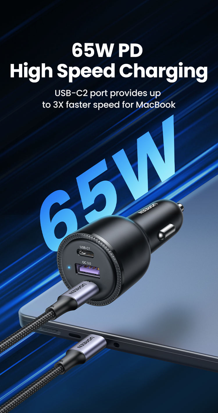 UGREEN 65W Car Charger USB Type C Dual Port PD QC Fast Charging For ...