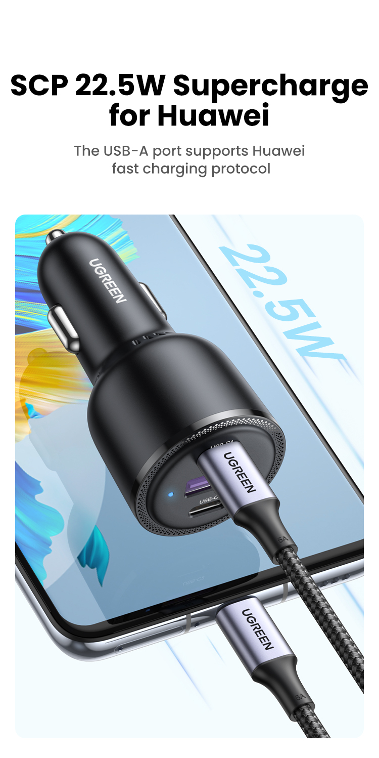 UGREEN 65W Car Charger USB Type C Dual Port PD QC Fast Charging For ...