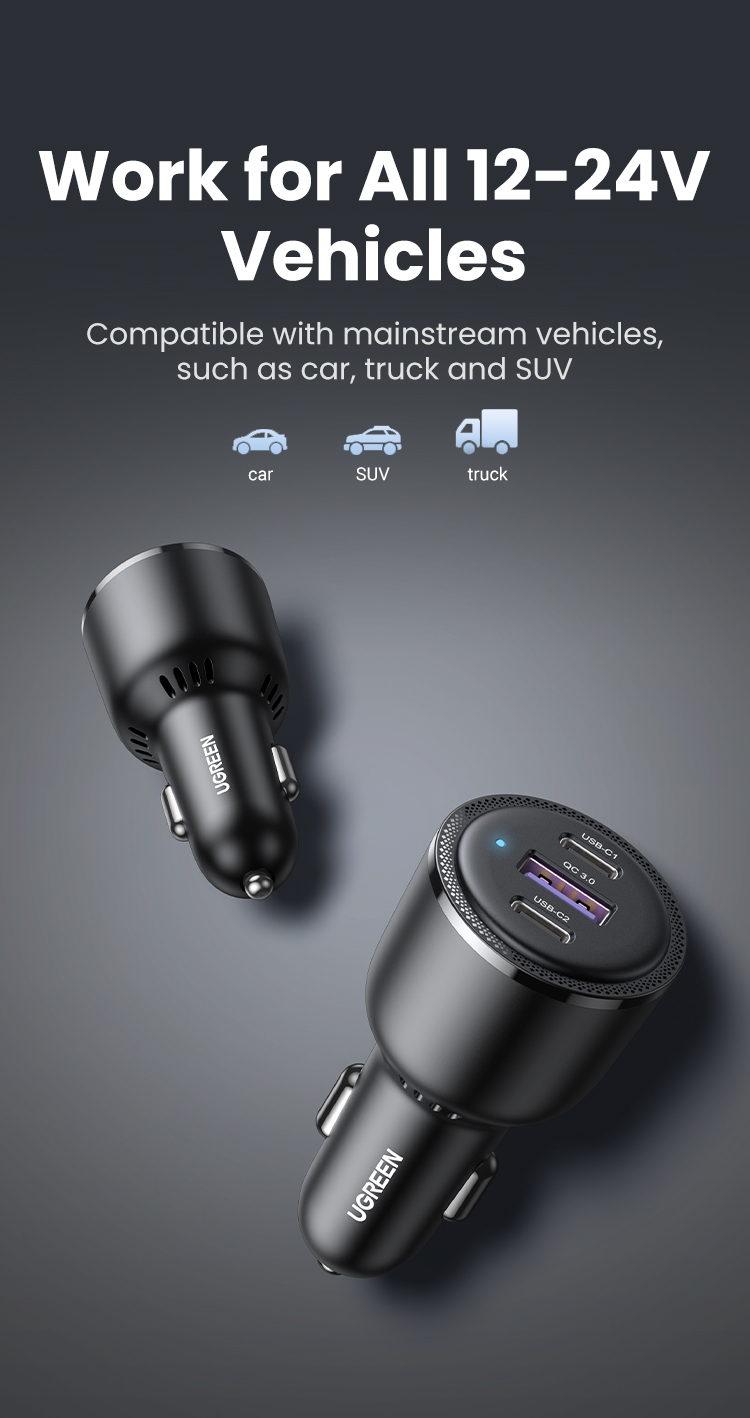 UGREEN 65W Car Charger USB Type C Dual Port PD QC Fast Charging For ...