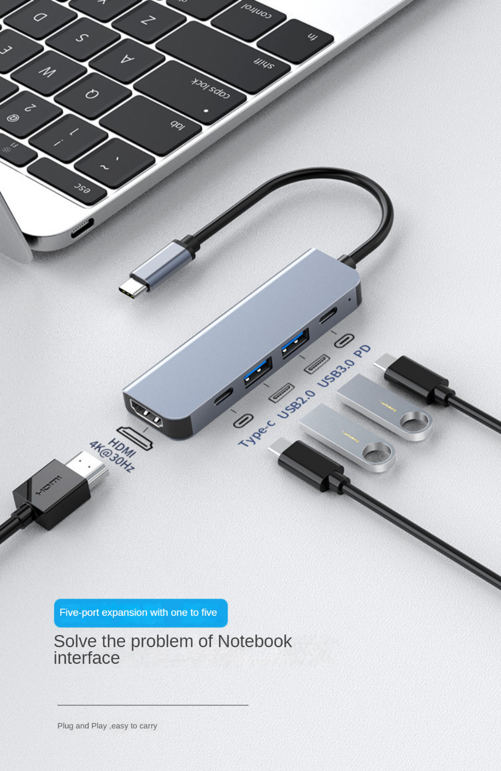 Type-c 5in1 Docking Station HDMI 4K USB3.0 Type C Data Transfer USB ...