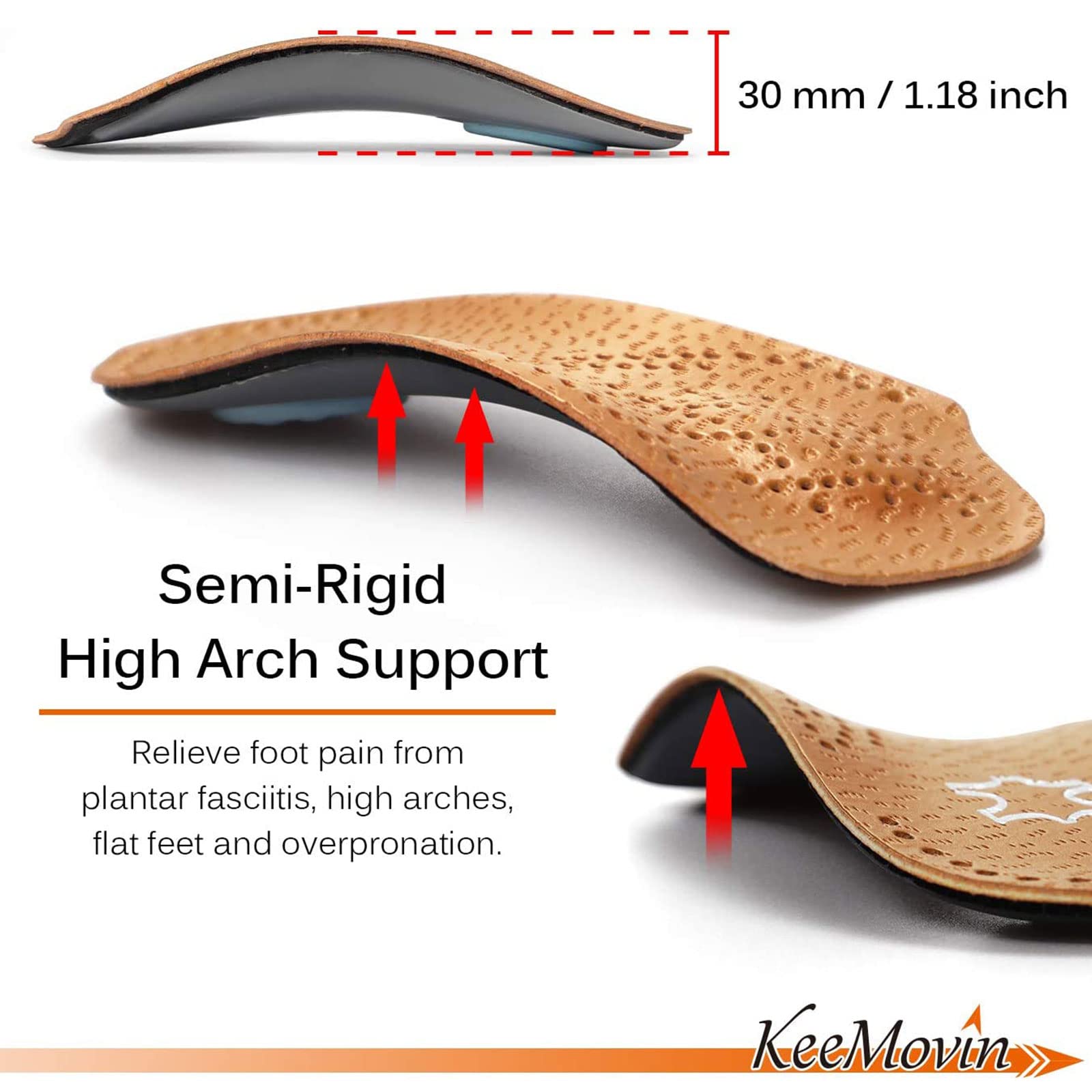 1Pair 3/4 Length Leather Orthotic Heel Arch Support Pads Half ...
