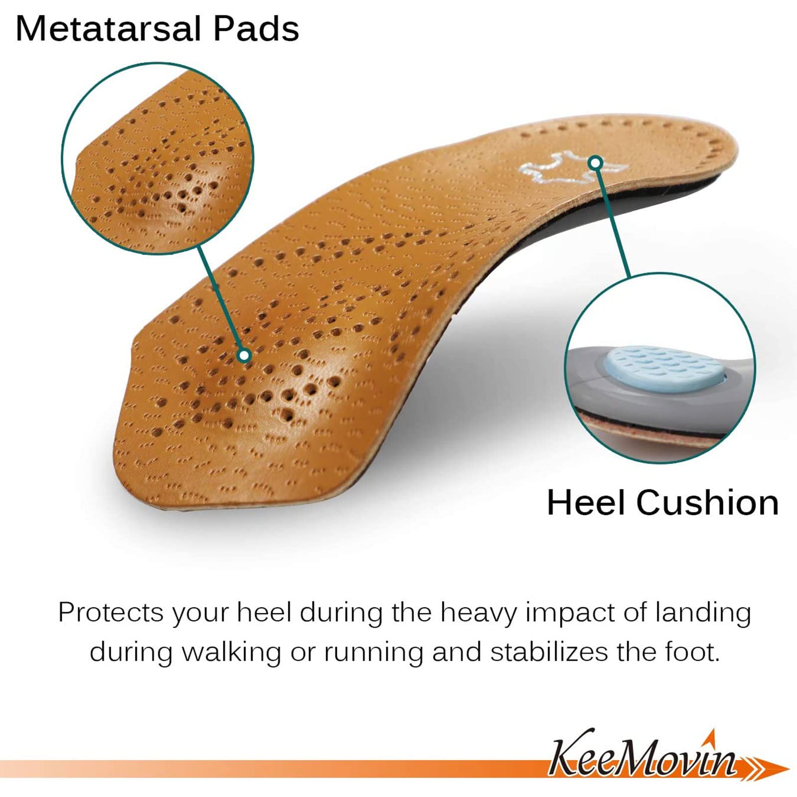 1Pair 3/4 Length Leather Orthotic Heel Arch Support Pads Half ...