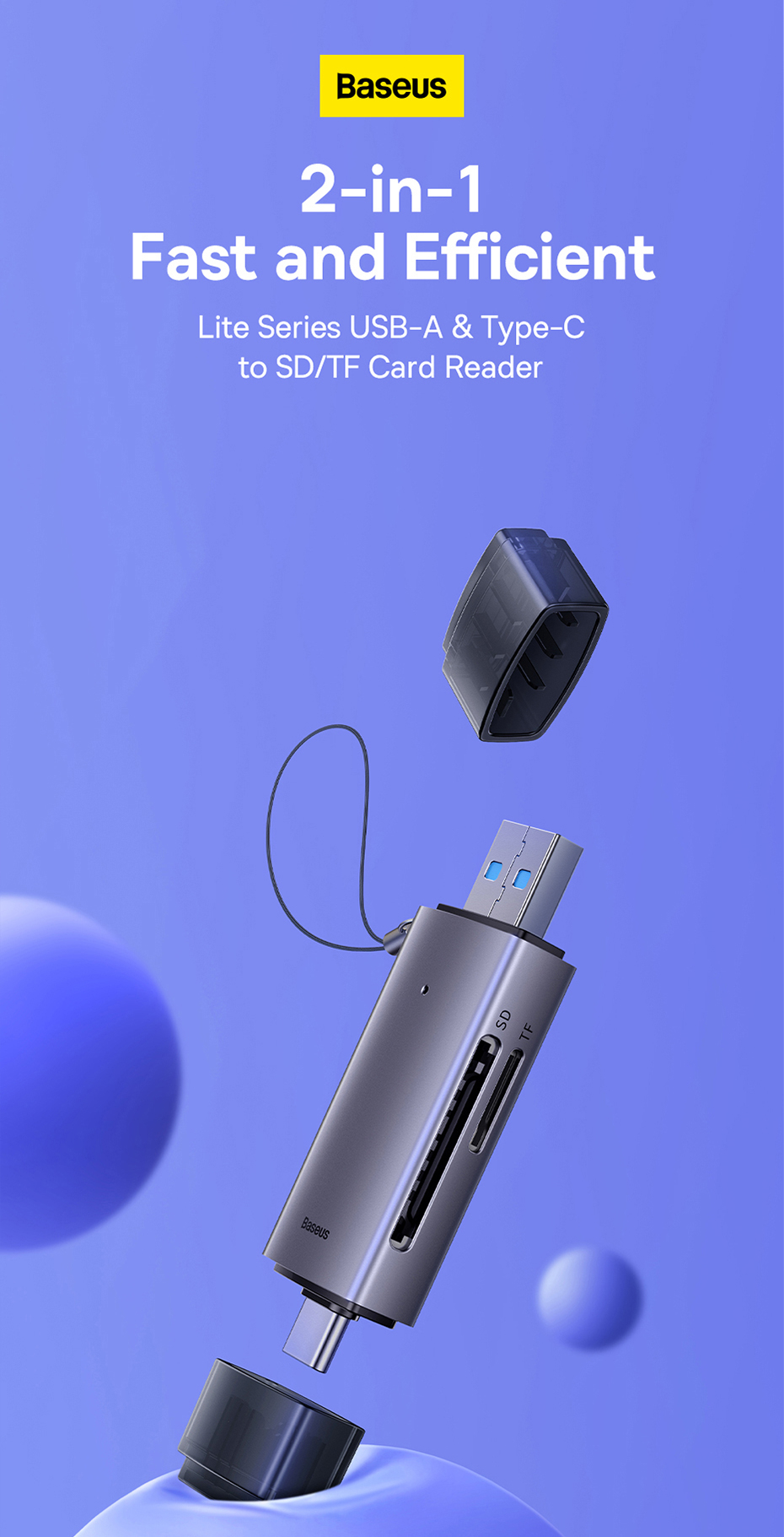 Baseus Card Reader Type-C USB3.0 to SD Micro SD TF Memory Card Device ...