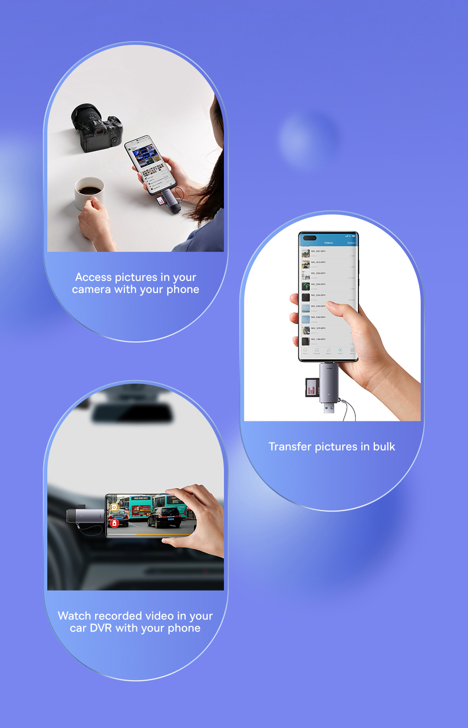 Baseus Card Reader Type-C USB3.0 to SD Micro SD TF Memory Card Device ...
