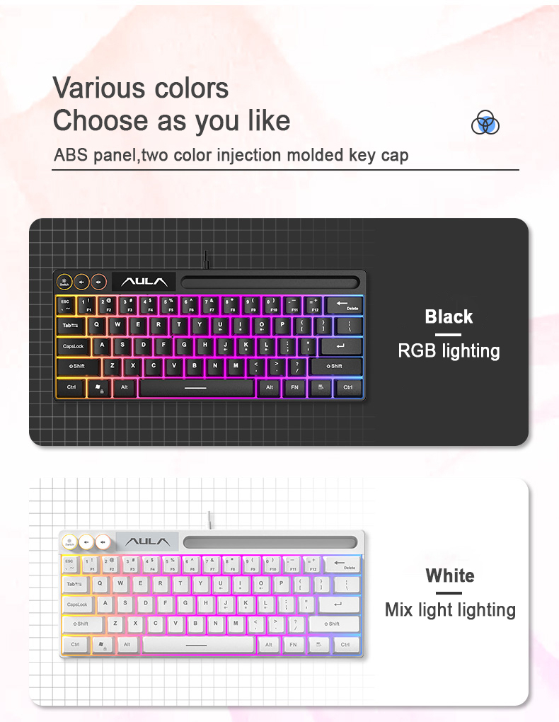 AULA F3061 61Keys Wired RGB Gaming Keyboard Membrane Keyboard USB ...