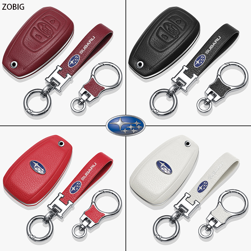 ZOBIG Genuine leather Key Fob Cover for subaru Car Key Case Shell with ...