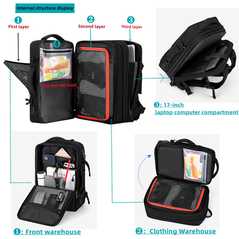 Expansion Men's Backpack Business Travel Large Capacity Bag 17.3inch ...