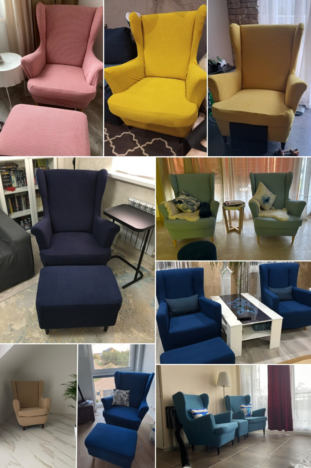 IKEA STRANDMON Solid Color Wing Chair Cover Stretch Spandex Armchair ...