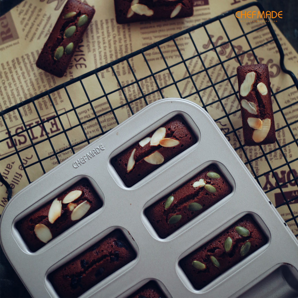 CHEFMADE 10-Cavity Financier Cake Mould Non-stick Rectangular Gold ...
