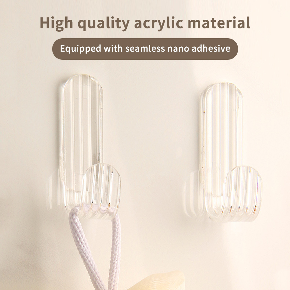12 PCS Acrylic Wall Hooks Clear Self-adhesive Hooks Transparent ...