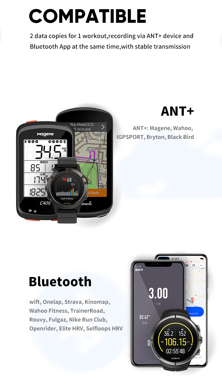 Magene H303 Heart Rate Sensor Bluetooth ANT HR Monitor With Chest Strap ...