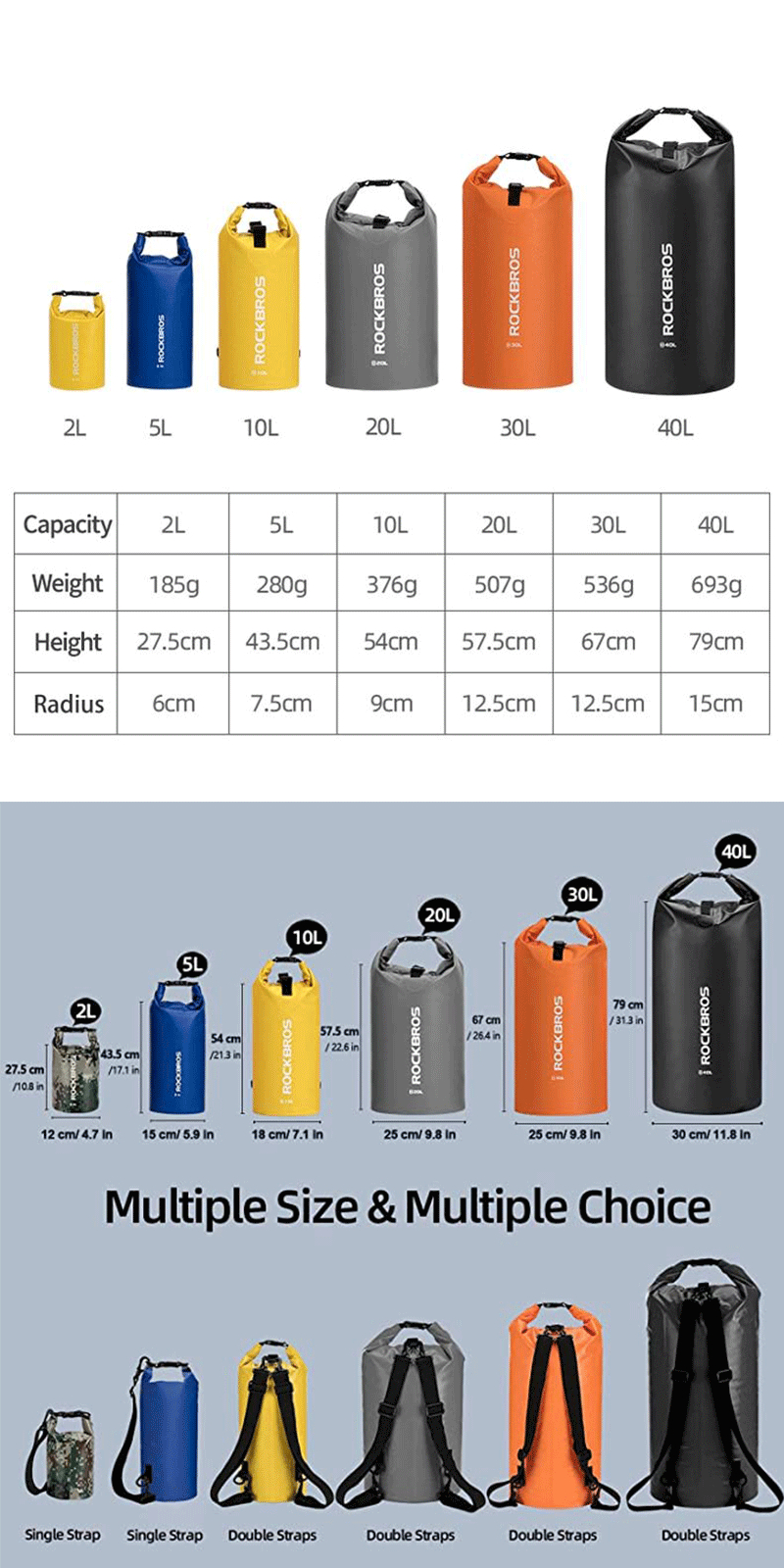 【3-day Delivery】ROCKBROS Outdoor Ocean Pack Waterproof Dry Bucket Bag (2L/5L/10L/20L/30L/40L ...