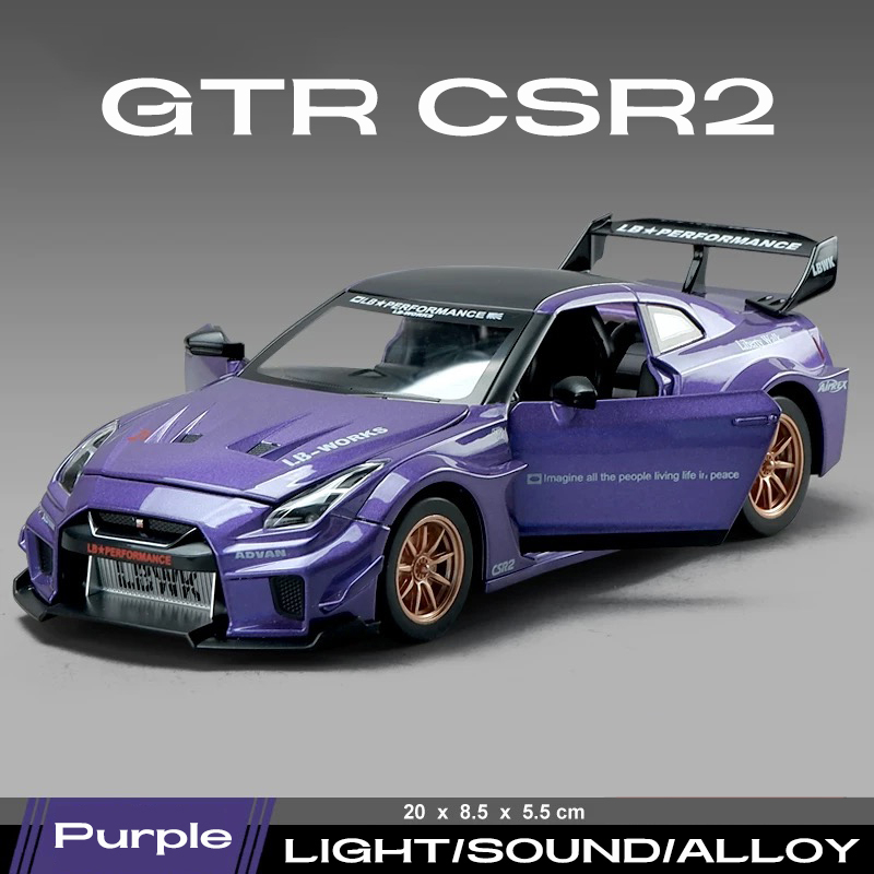 1:24 Scale Nissan GTR CSR2 Alloy Car Model Diecast Car Sound Light Car ...