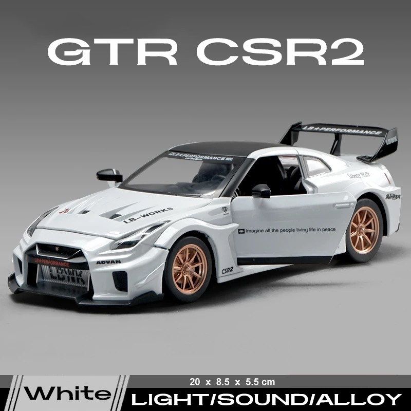 1:24 Scale Nissan GTR CSR2 Alloy Car Model Diecast Car Sound Light Car ...