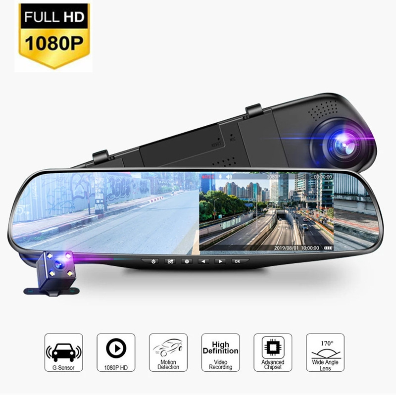 Car recorder Rear view mirror Dual lens 4.19 inch car monitoring HD ...