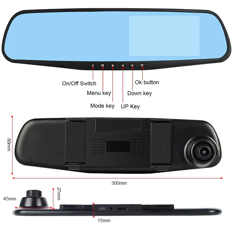 Car recorder Rear view mirror Dual lens 4.19 inch car monitoring HD ...