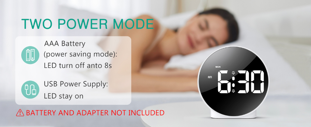 Battery/USB Powered Digital Alarm Clock with 4 Adjustable Brightness 12 ...