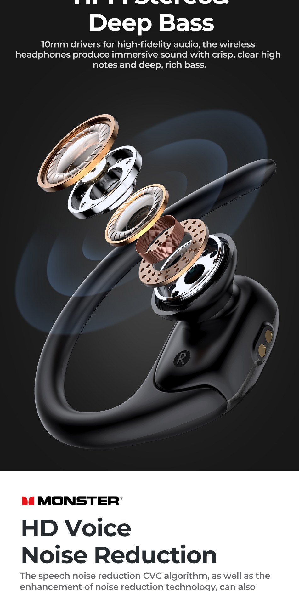 Monster Open Ear 202 Bone Conduction 5.3 Bluetooth wireless headphones ...
