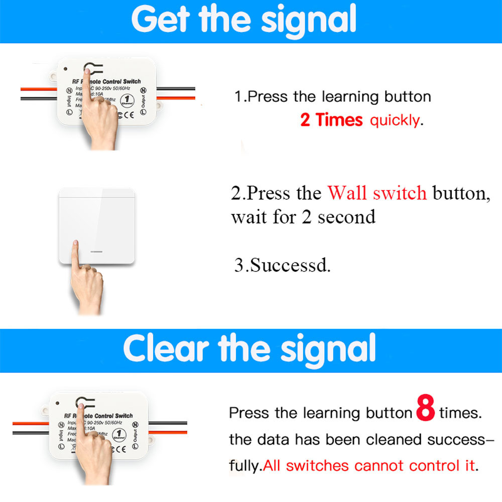 433Mhz RF Wireless Light Switch Push Button Wall Smart Switch AC 110V ...