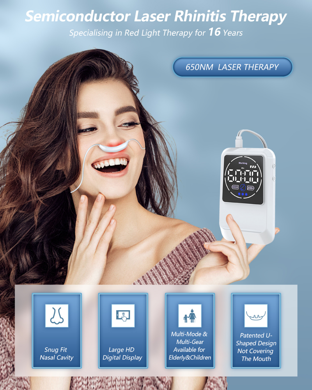 KTS Red Light 650nm Rhinitis Therapy Device Nasal Allergic Rhinitis ...