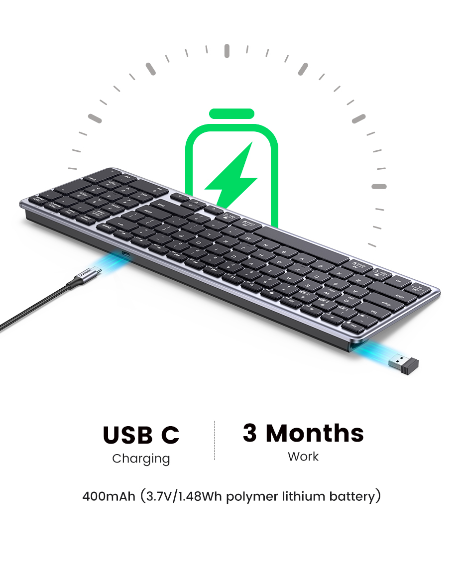 UGREEN Wireless Keyboard Bluetooth 5.0 & 2.4G Keyboard 99 Keys ...