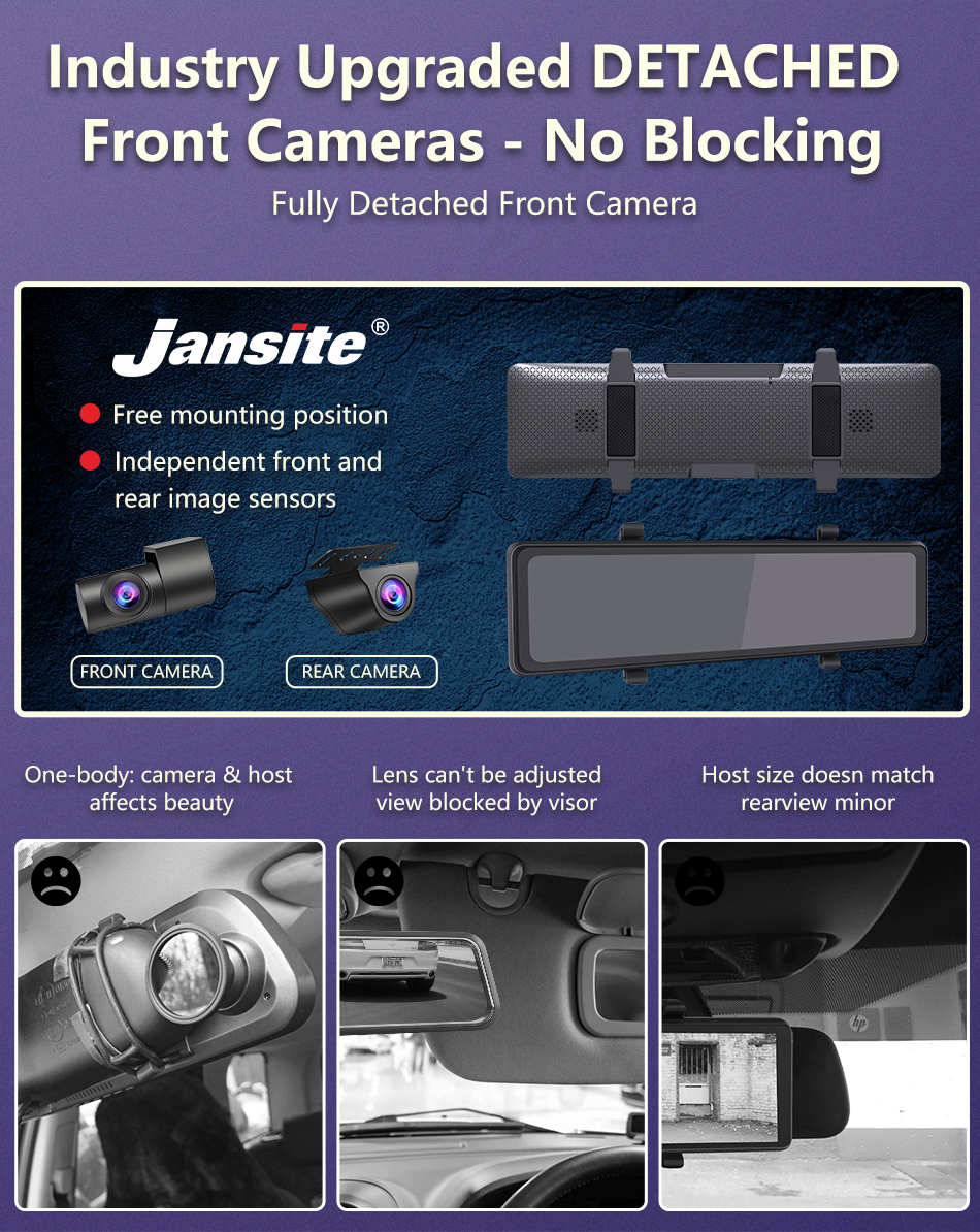 Jansite Car Split 2.5K DASH CAM 11 inch Touch Screen HD 1080P External ...