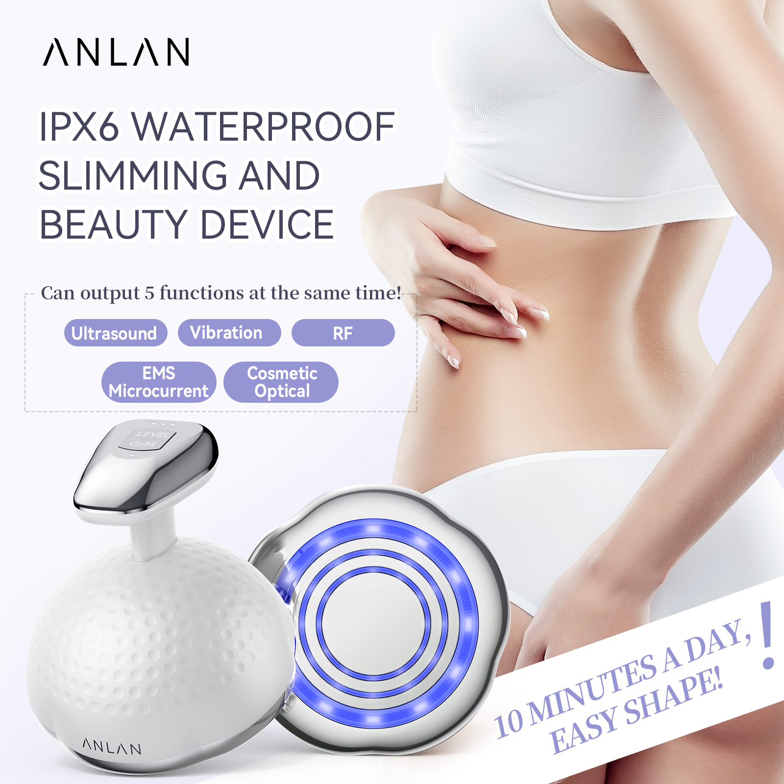 ANLAN RF EMS Body Slimming Massager Ultrasonic Cavitation Machine IPX6 Waterproof LED Skin Care ...